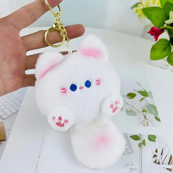 Accessories | Squeaky Tail White Plush Cat Keychain | Poshmark